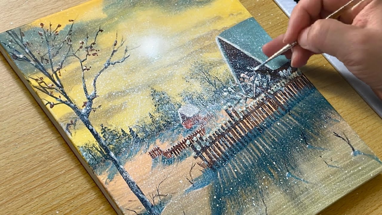 Snowy Winter Morning Scenery Painting / Acrylic Painting - YouTube