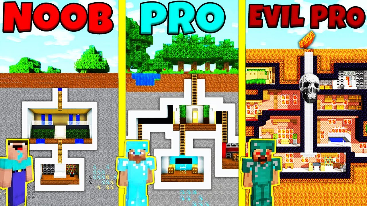 Minecraft Battle: NOOB vs PRO vs EVIL PRO: UNDERGROUND BASE BUILD ...