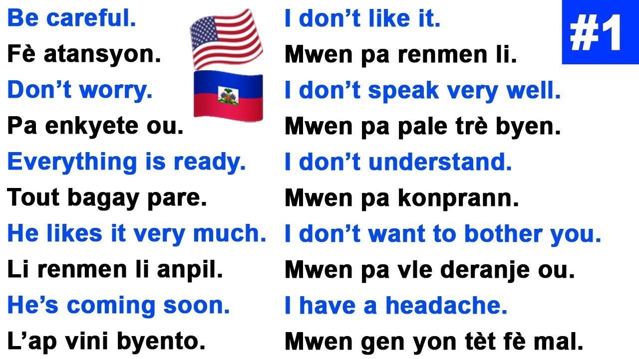 100 Very useful English-Creole phrases Part 1 = 100 Fraz angle-kreyòl ...