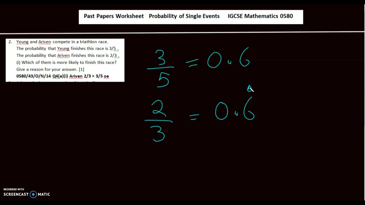 IGCSE Math 0580 Topic 27/50 : Probability of Single Events [Worksheet ...