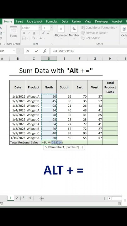 Excel Shortcut: Quickly Sum Data with ‘Alt + =’ in Seconds! #shorts #excel #viralshort # ...
