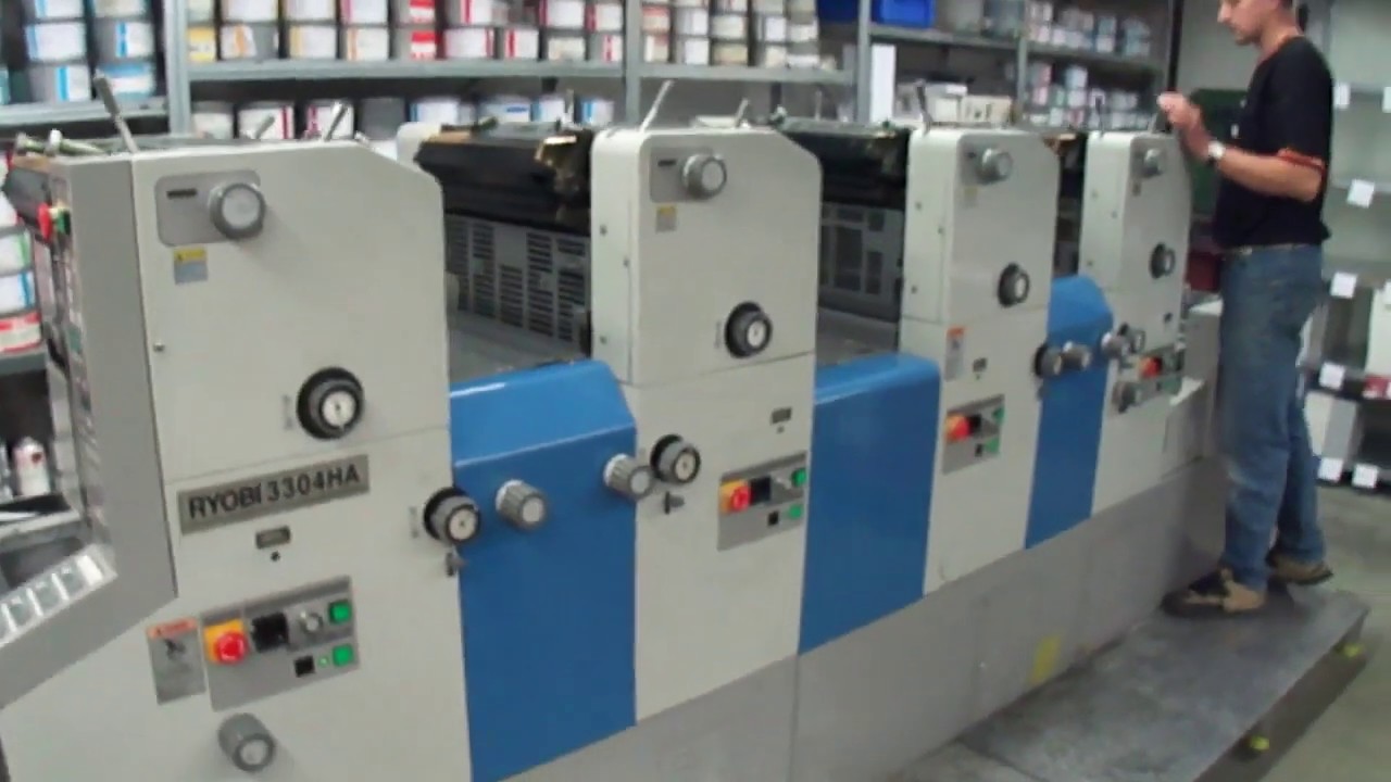 Ryobi 3304HA - 4 colour offset printing press - YouTube