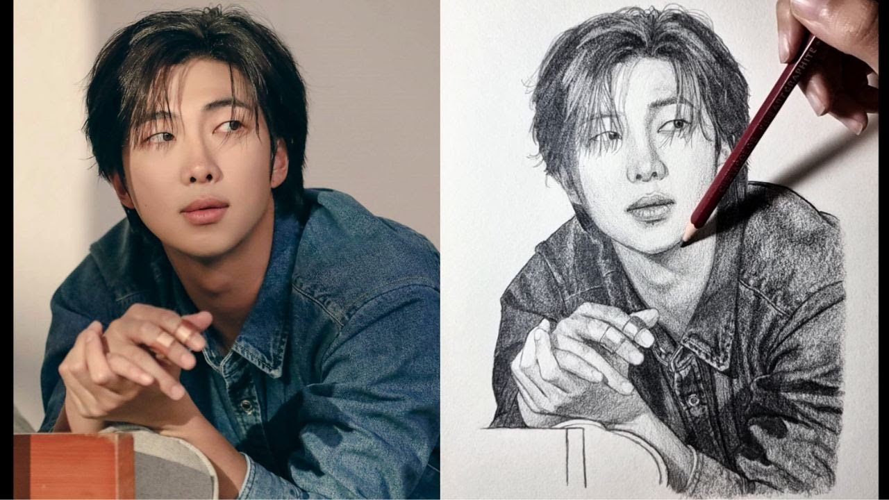 BTS RM (Kim Namjoon) Realistic Sketch | Pencil Drawing Timelapse - YouTube