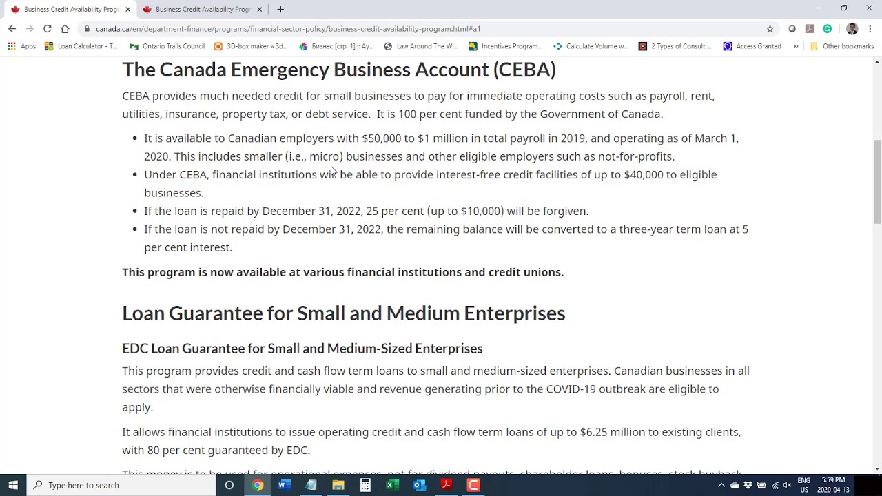 Canada Emergency Business Account (CEBA) - Program Overview - YouTube