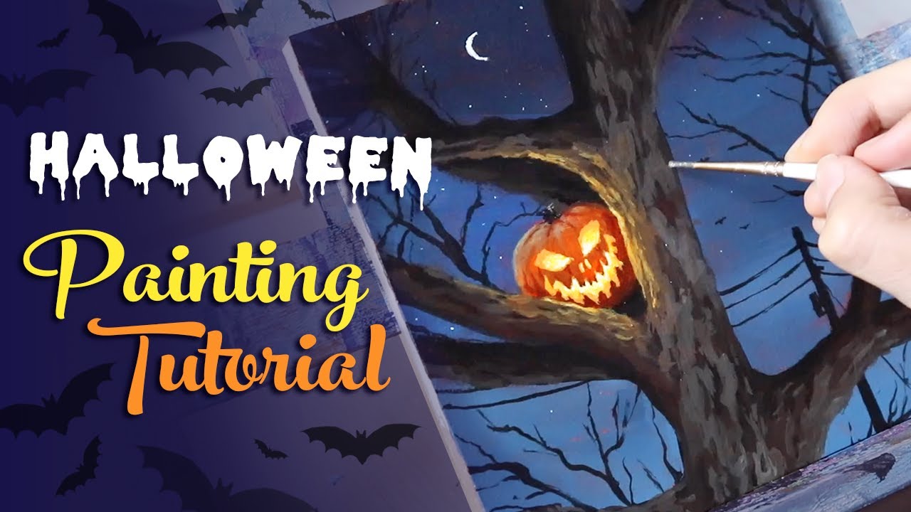 Acrylic Painting Tutorial - Spooky Halloween Jack O'lantern! - YouTube