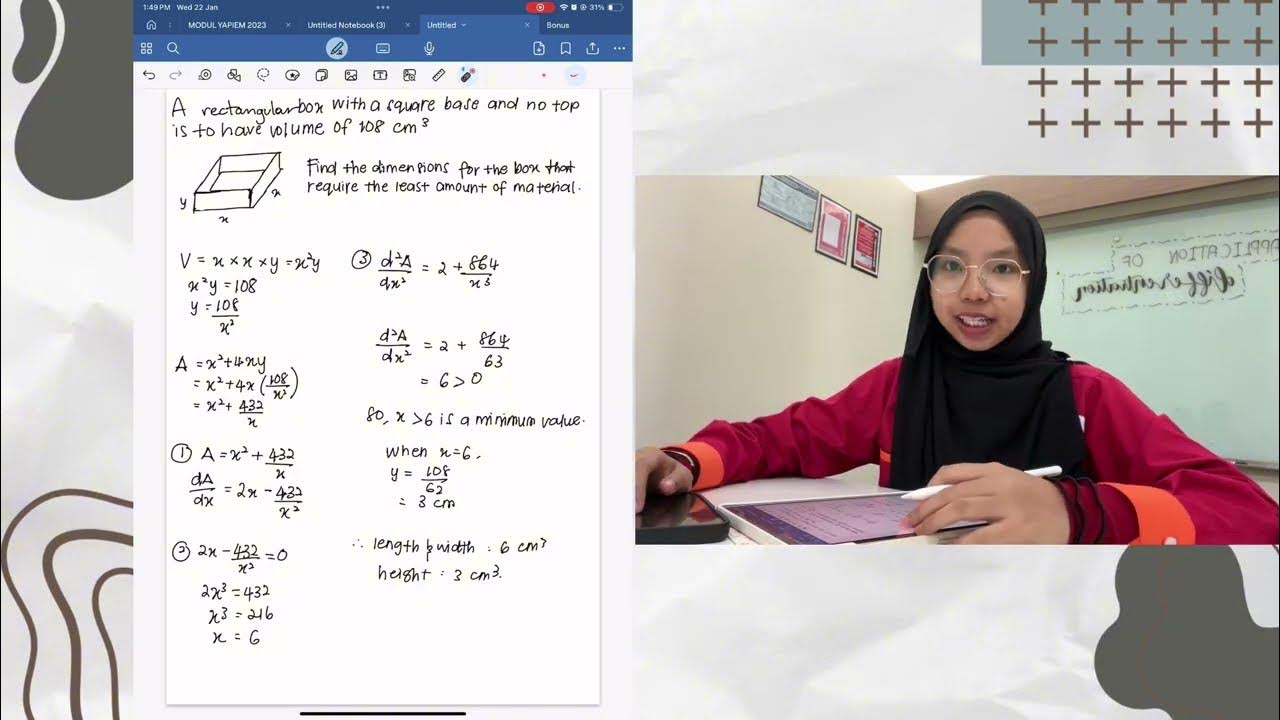MAT183 - APPLICATION OF DIFFERENTIATION : APPLIED MAXIMUM AND MINIMUM - YouTube