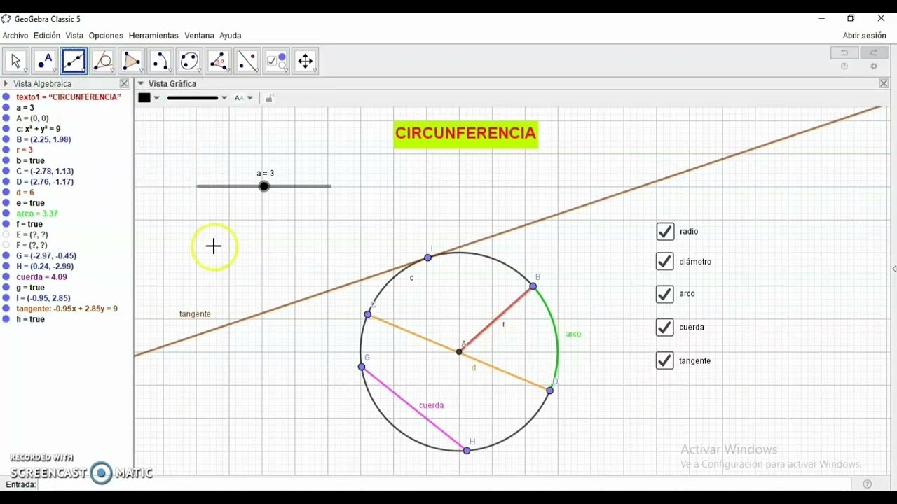 Elementos de la circunferencia-Tutorial en GeoGebra - YouTube