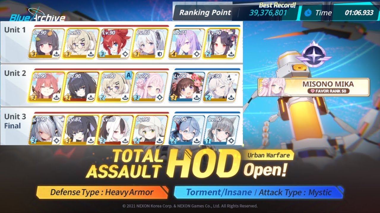 [Blue Archive] Hod Torment Urban 3 teams 39.376m - YouTube