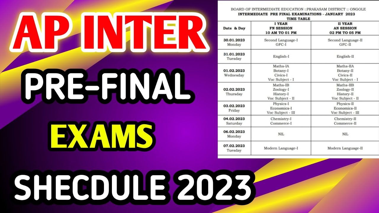 Ap inter pre final exams schedule 2023 || inter prefinal exams dates ...