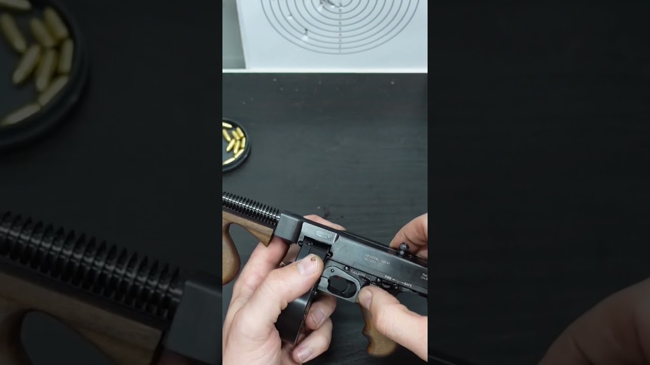Thompson submachine gun in 1/2 scale burst firing - YouTube