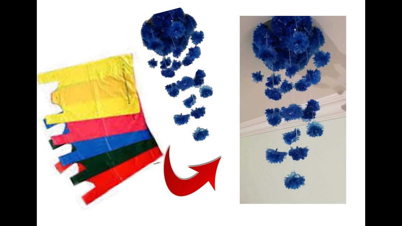 Plastic carry bags flowers wind chime | Home decor idea | Best out of ...