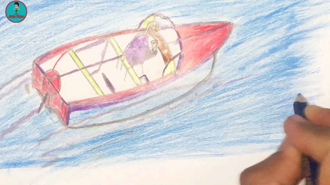 How to draw outboard speedboat step by step. - YouTube