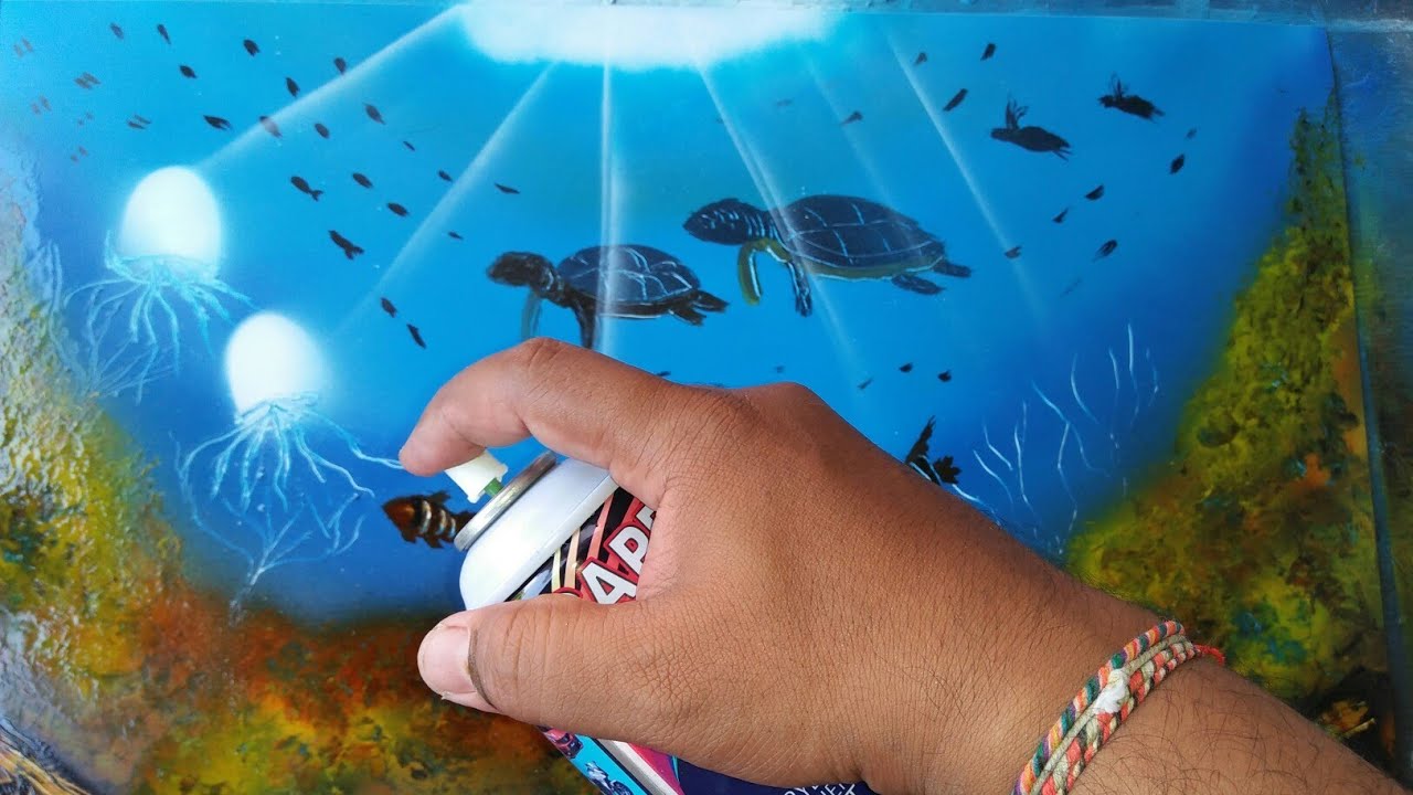 Tutorial cara melukis menggunakan cat sprot /spray di atas kertas ,kura ...