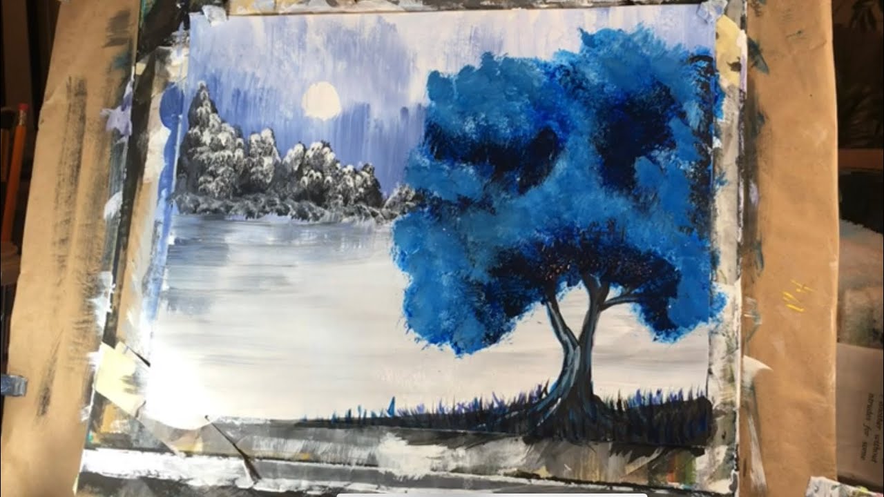 How to paint a Blue Tree by URArtStudio Easy step by step Acrylic ...