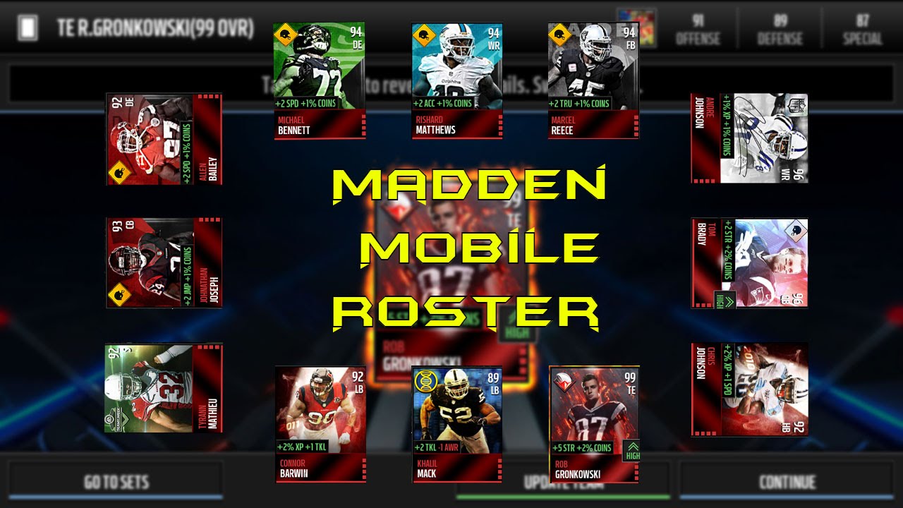 Madden Mobile 16 Roster 99 Overall Gronk and More!! - YouTube