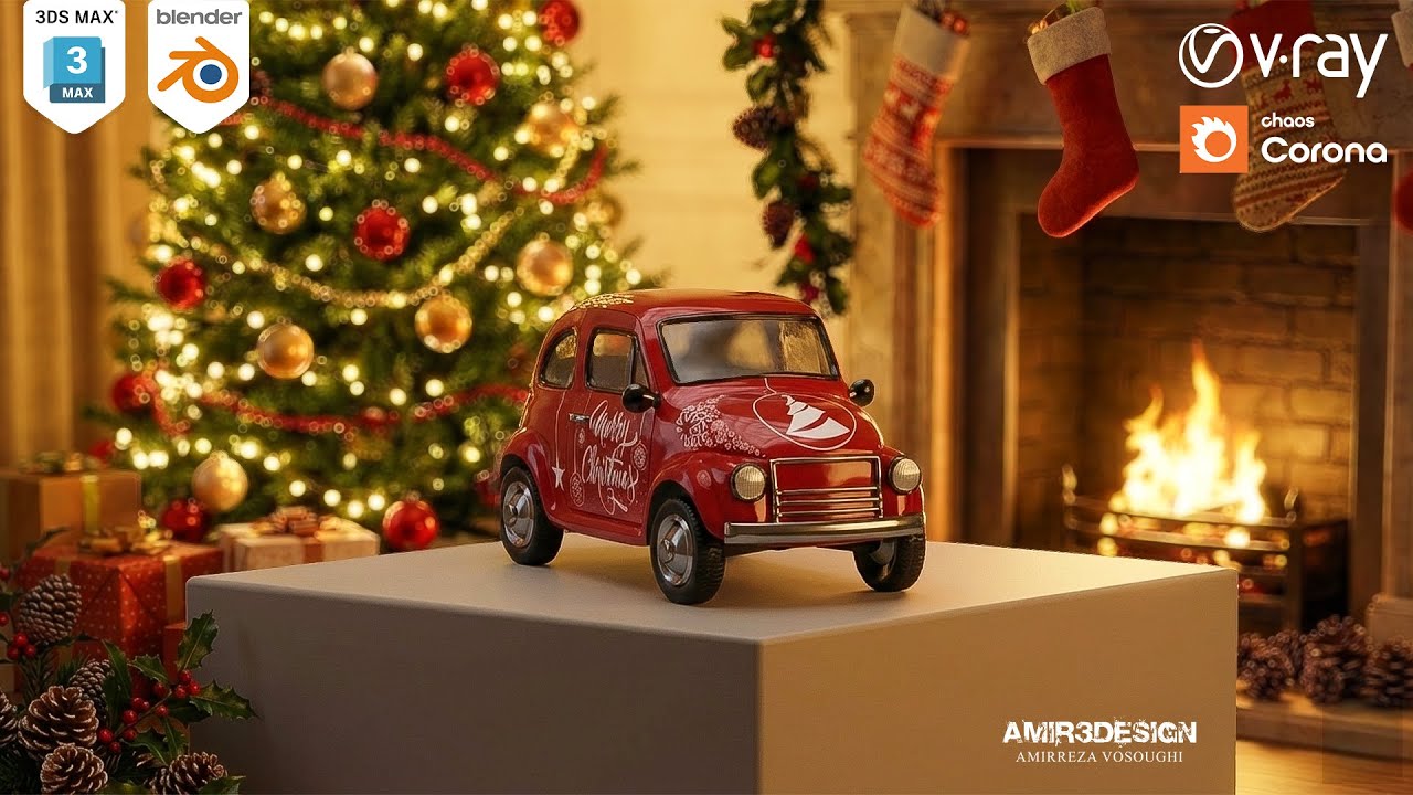 Stylized Christmas Toy Car 3D Model | Turntable, Wireframe, UVs, ZBrush ...