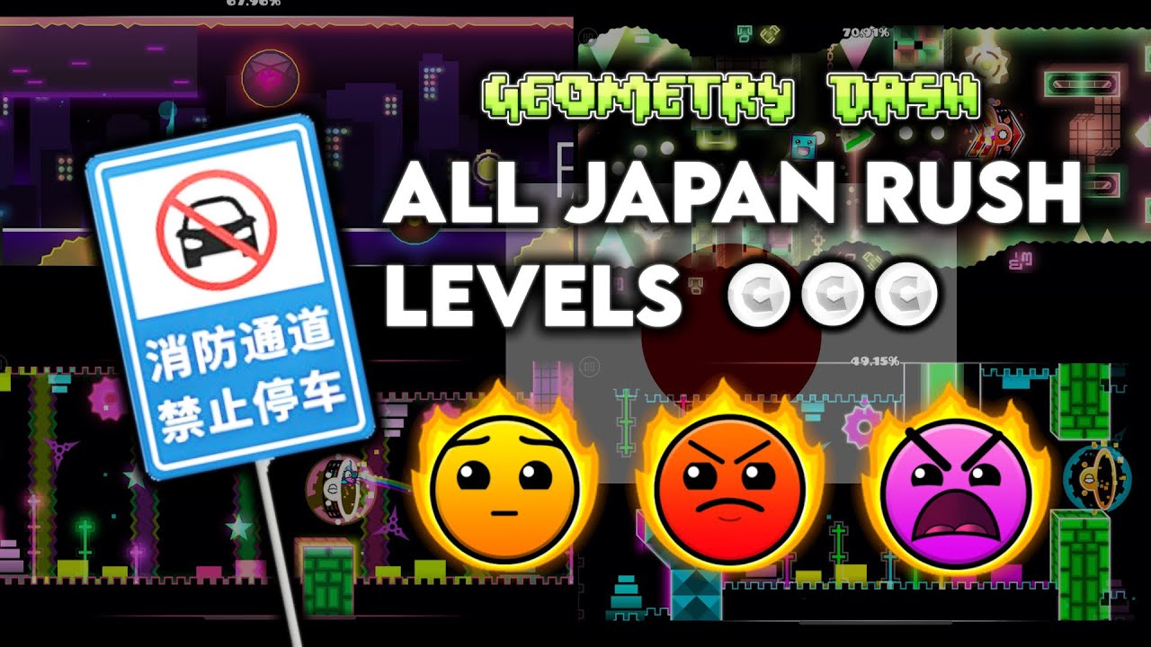 ALL JAPAN RUSH LEVELS (ALL COINS) 100% COMPLETE || GEOMETRY DASH 1.9 ...