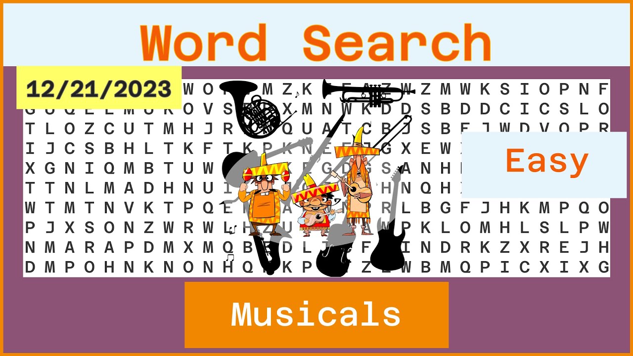 Word Search Easy - Musicals - 12/21/2023 - YouTube