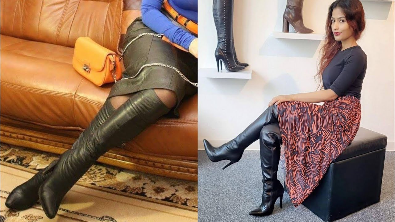 SUPER STYLISH LADIES LEATHER OVER KNEE LENGTH HEEL BOOTS DESIGN AND ...