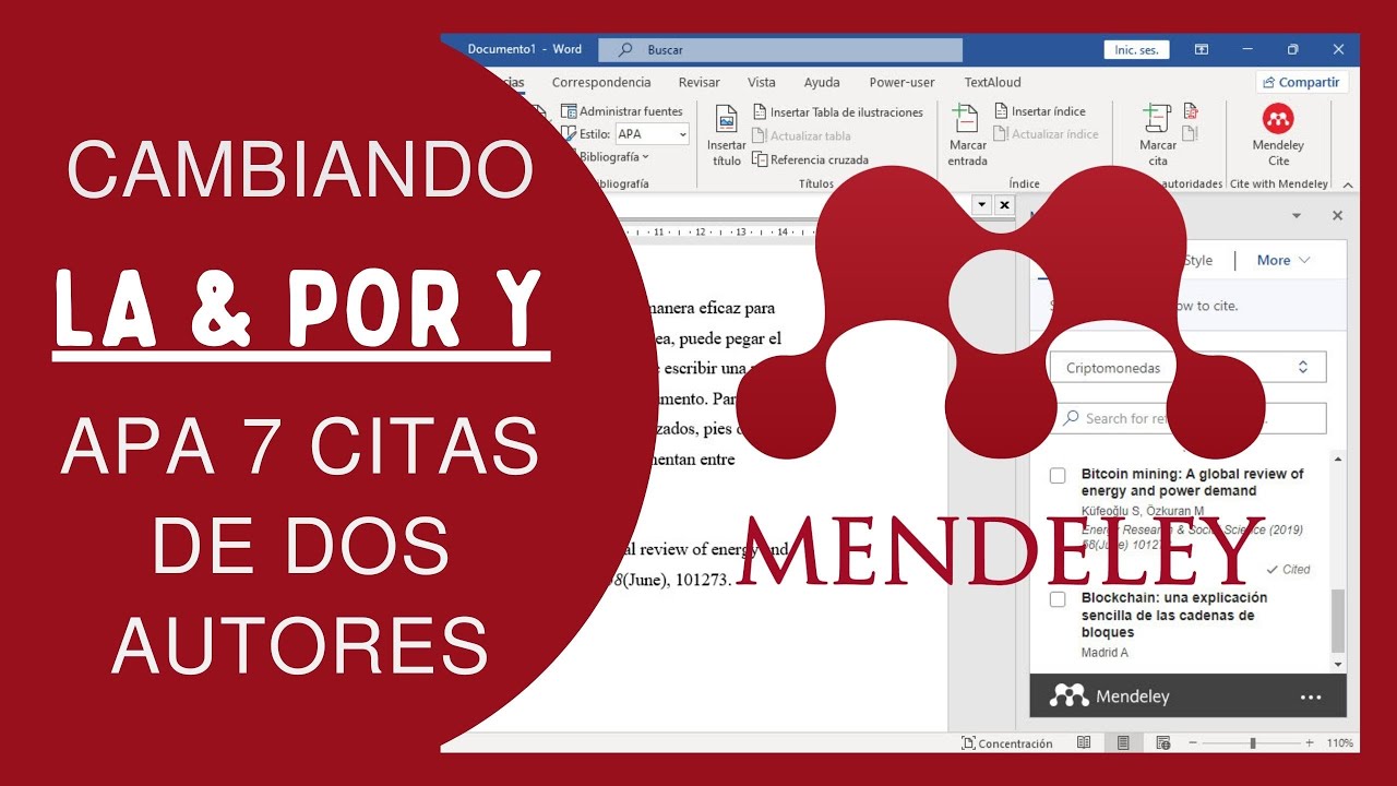Mendeley, cómo cambiar la & por Y en citas de dos autores con APA 7 de ...