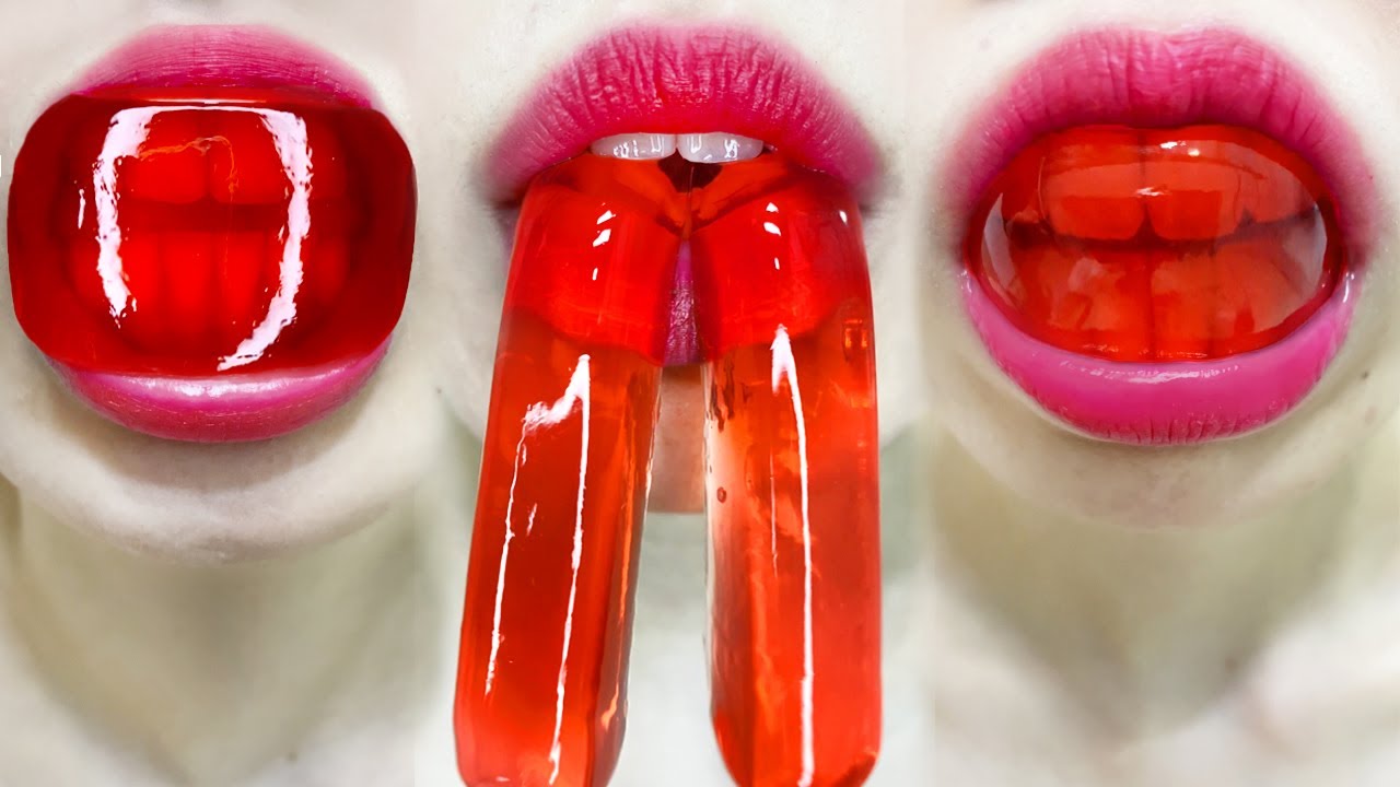 ASMR RED FOOD JELLY X-RAY TEETH COLOR PUDDING eating sounds TeeKaa ...
