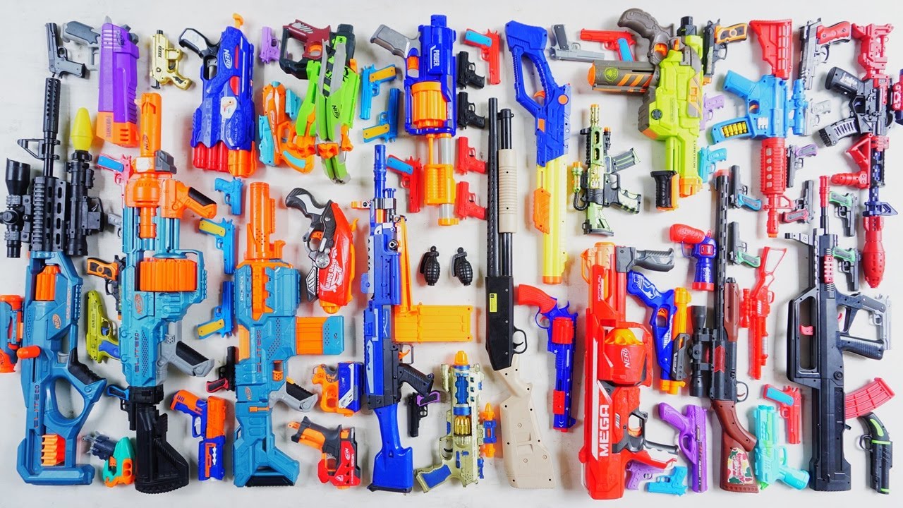 Collecting Tembakan 7 Sniper Rifles AK47 GUN 5 WATER GUN BLASTER 5 NERF ...