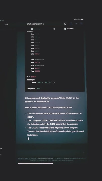 ChatGPT writing Hello World for Commodore 64 in Assembly Language 2022 ...
