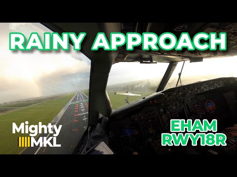 Rainy approach into Amsterdam Airport Schiphol runway 18R (AMS EHAM ...