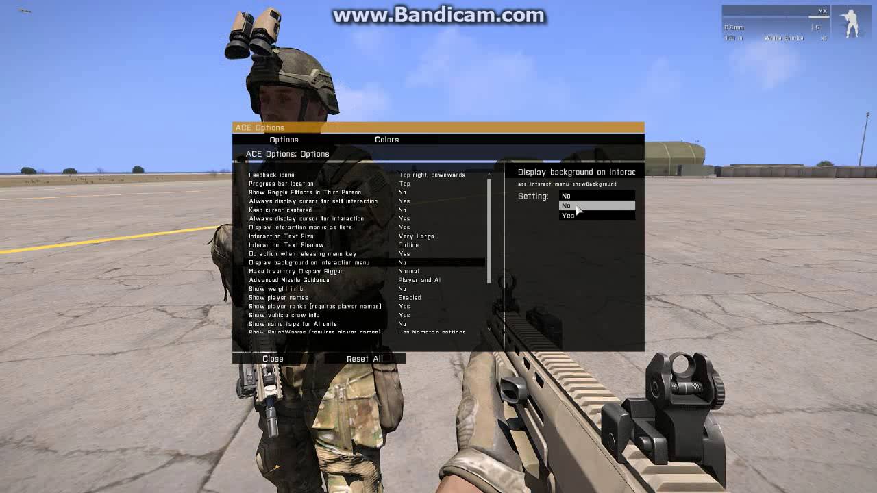 ACE3: Interaction menu show background option - YouTube