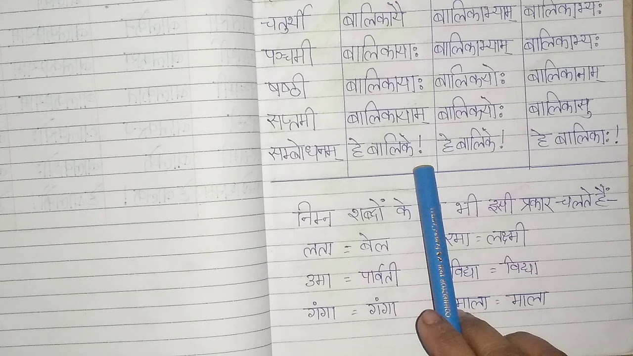 sanskrit Shabdroop balika aakarant strilingshabd शब्द रूप आकारांत ...
