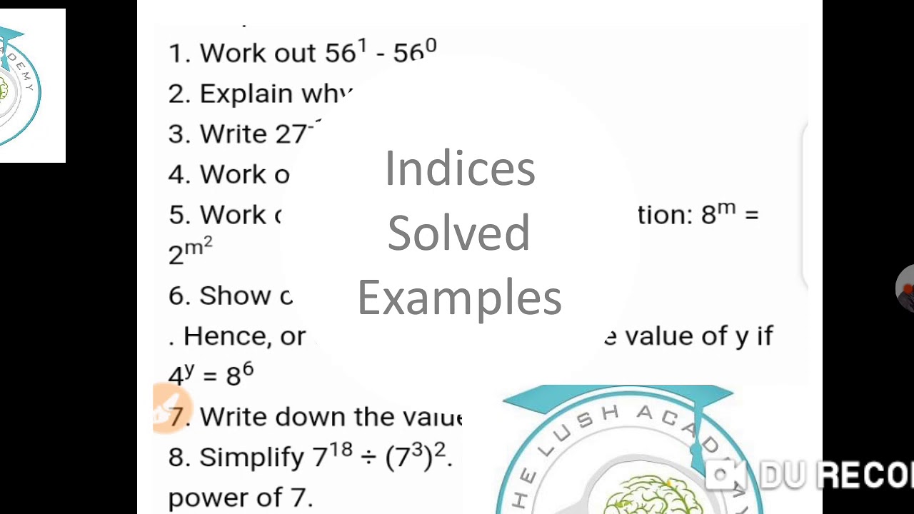Indices Example Video - YouTube