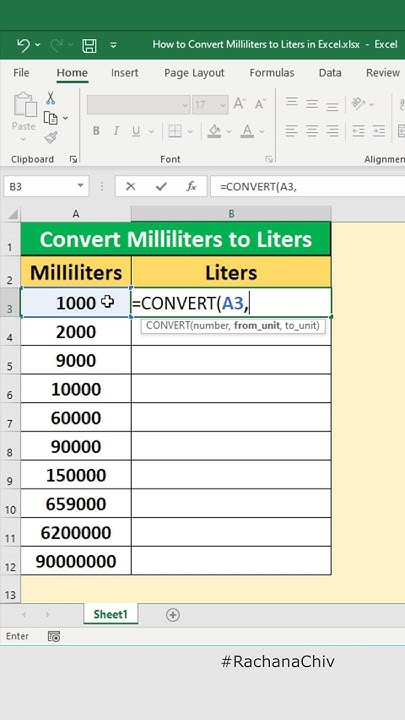 How to Convert Milliliters(mL) to Liters(L) in Excel #excel #shorts - YouTube