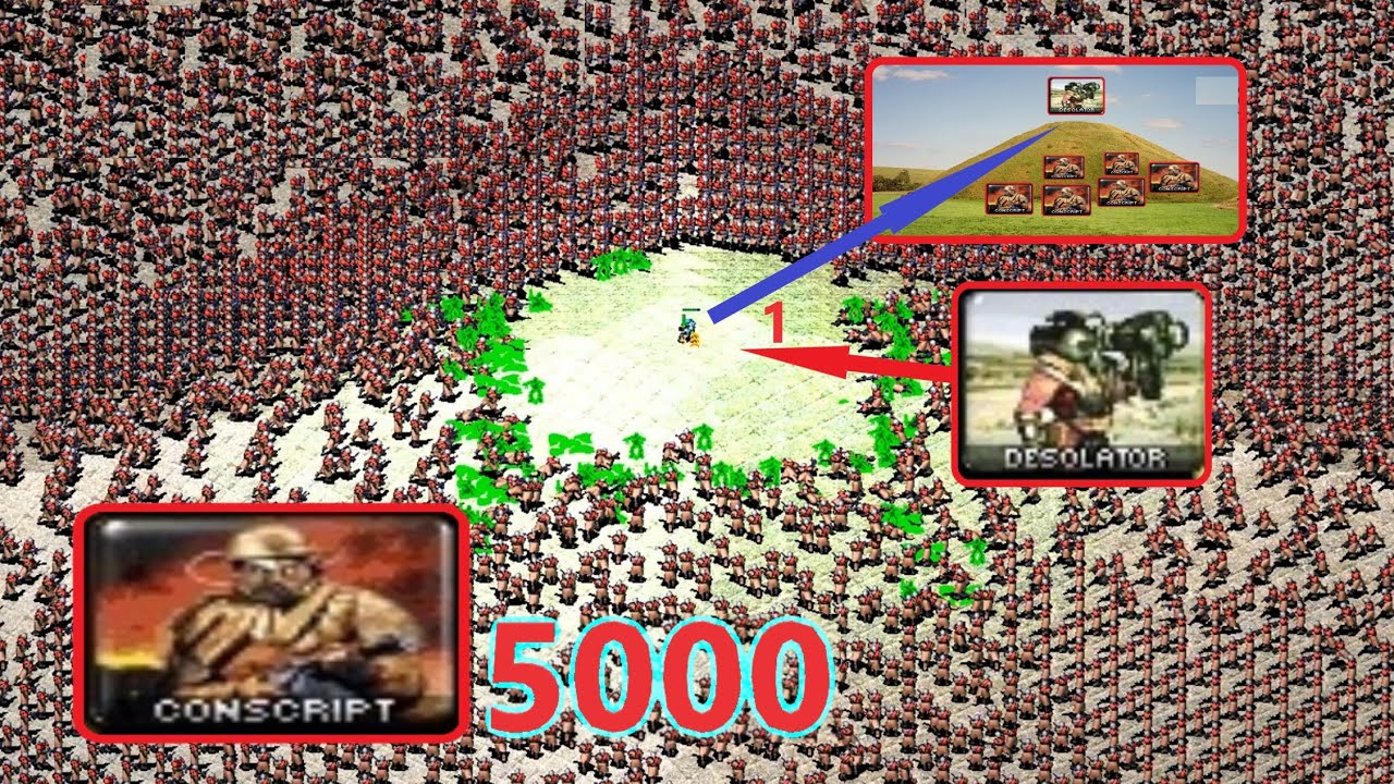 1 Desolator vs 5000 Conscripts - On The Hill - Red Alert 2 - YouTube