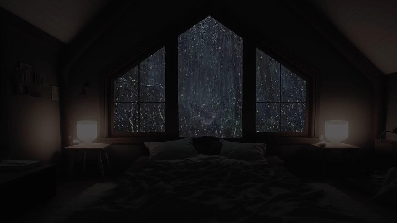 Cozy Bedroom & Rain on Window in Forest | Heavy Rainy Night with ...