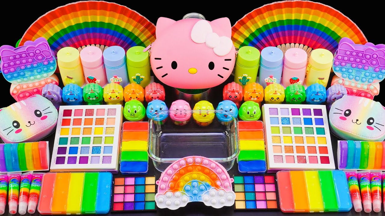 HELLO KITTY Rainbow Slime Mixing Random Cute | Shiny things Into Slime ...
