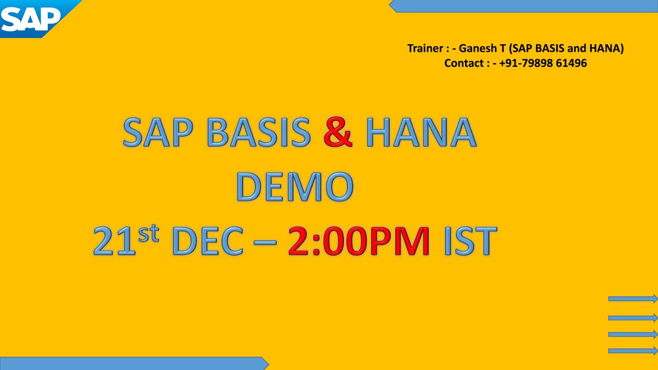 SAP BASIS and HANA DEMO (Ganesh T , what's app and Contact - +91 ...