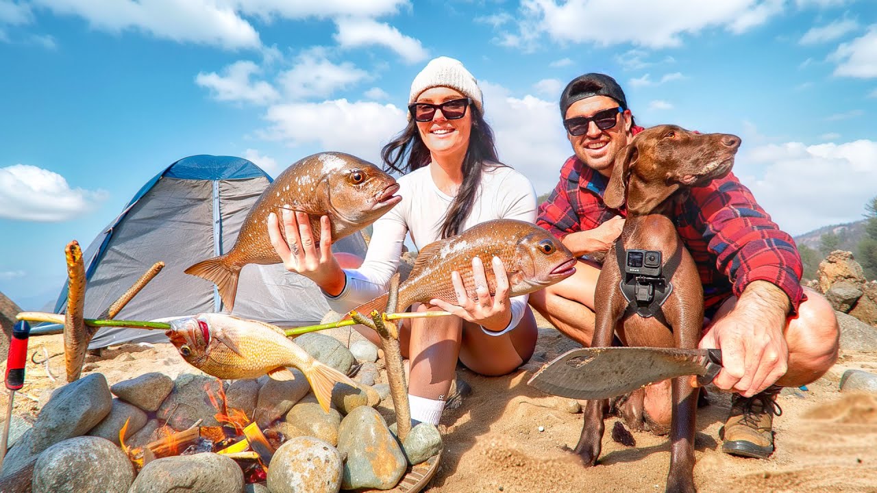 EATING Only What we CATCH. CAMPING and FISHING. - YouTube