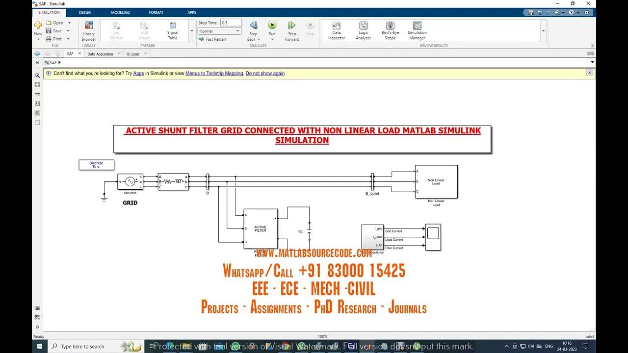 ACTIVE SHUNT FILTER GRID CONNECTED WITH NON LINEAR LOAD - MATLAB SIMULINK MODEL - YouTube