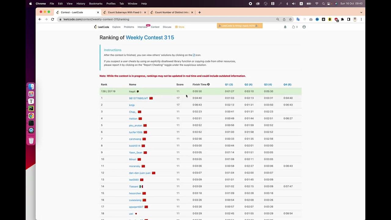 Leetcode Weekly Contest 315 Hiepit Screencast Youtube
