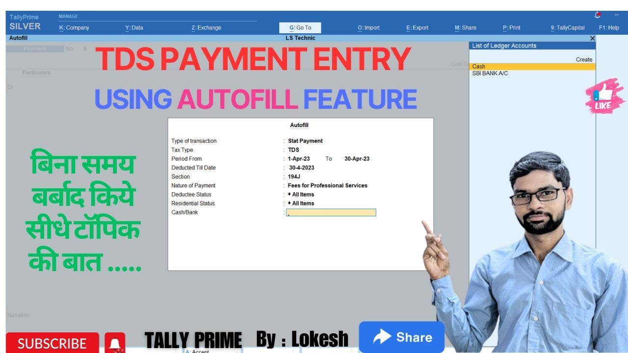 TDS PAYMENT ENTRY IN TALLY PRIME II TDS PAYMENT BY AUTOFILL II LS ...