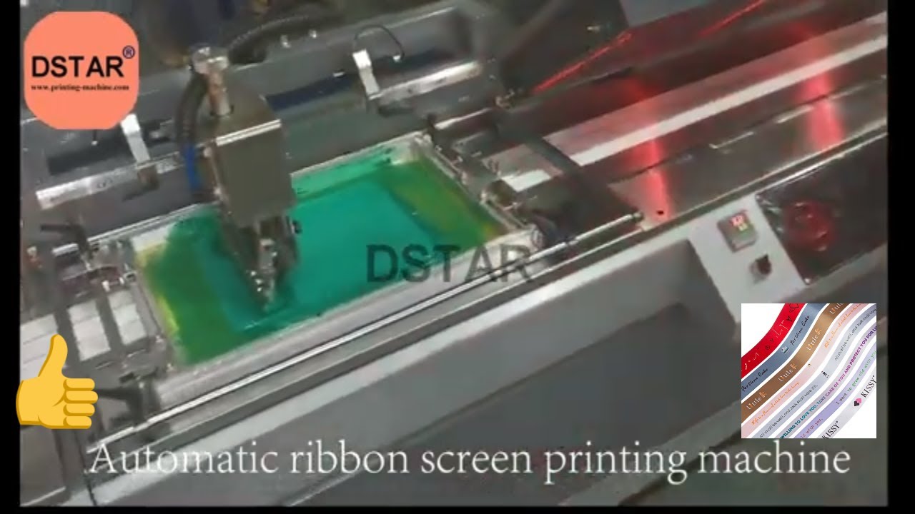 Automatic 2 color satin ribbon screen printing machine - YouTube