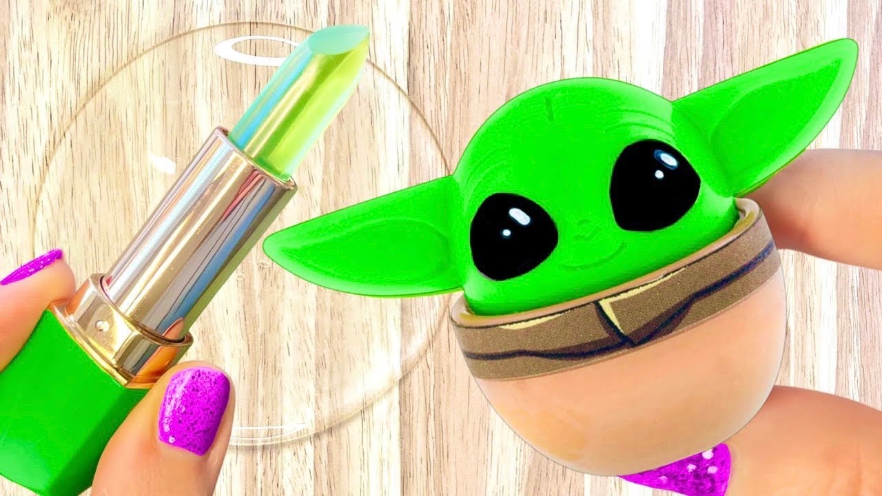 LIPSTICK Slime Mixing!! BABY YODA Satisfying Slime Coloring!! Series ...