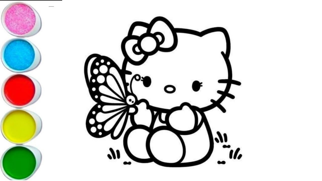 Hello kitty, catching butterfly drawing painting and colouring for kids ...