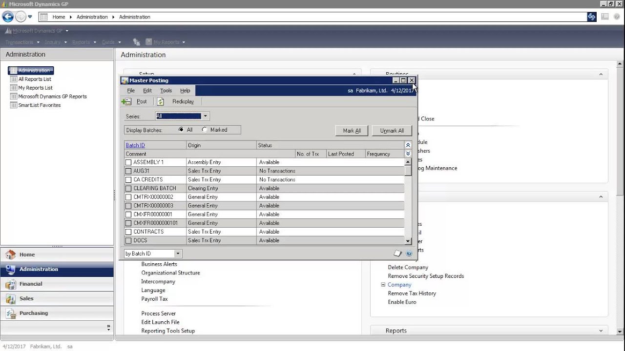 Microsoft Dynamics GP - Different Ways to Post a batch - YouTube