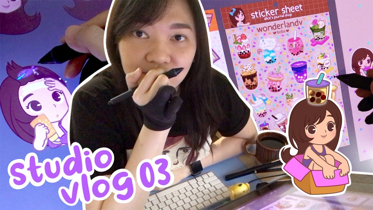 STUDIO VLOG 03 🪴 Design 10 sticker sheets, sticker packaging, randomly ...