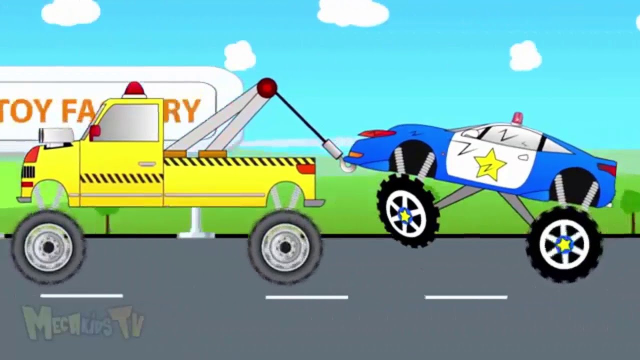 Omega Kid TV. - Tow Truck Saves Blue Police Trucks For Children - YouTube