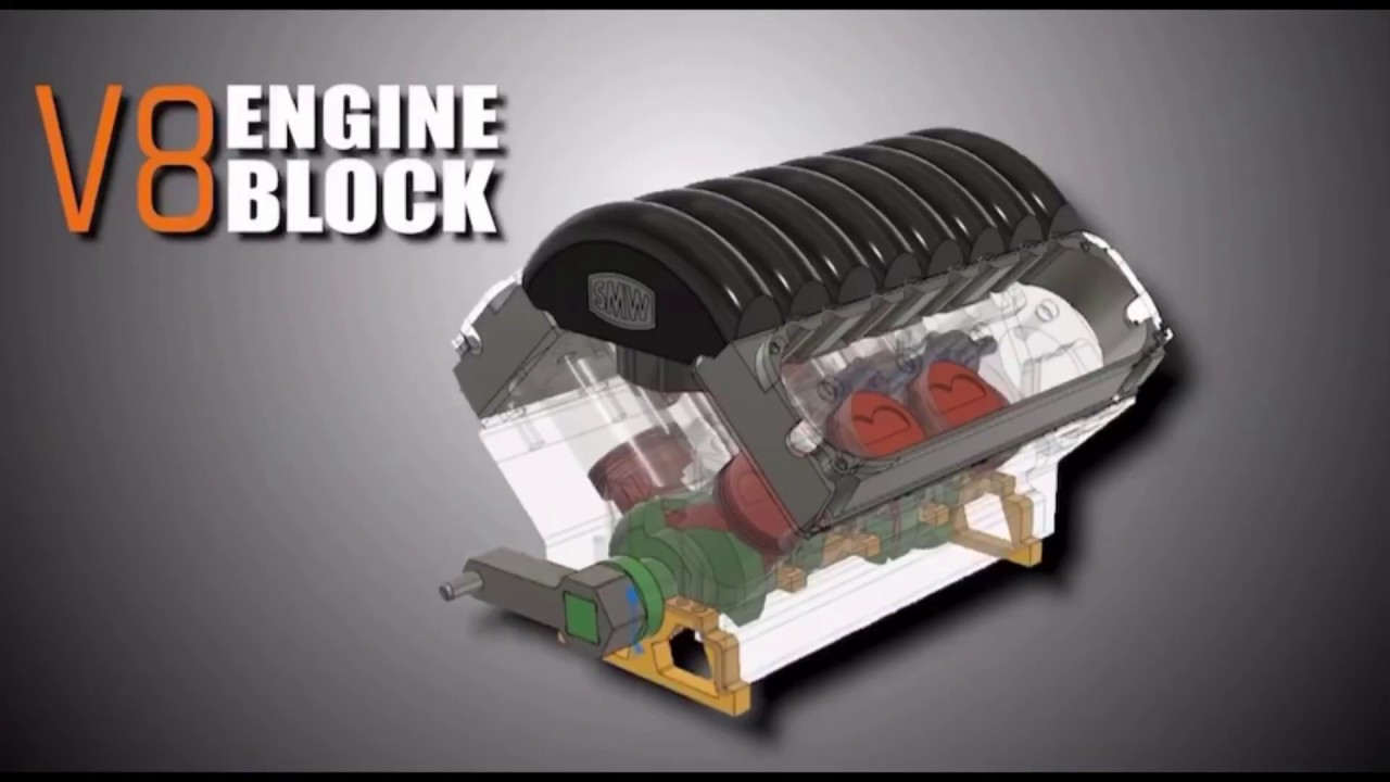 CNC machine. V-shaped 8-cylinder aluminum engine. - YouTube