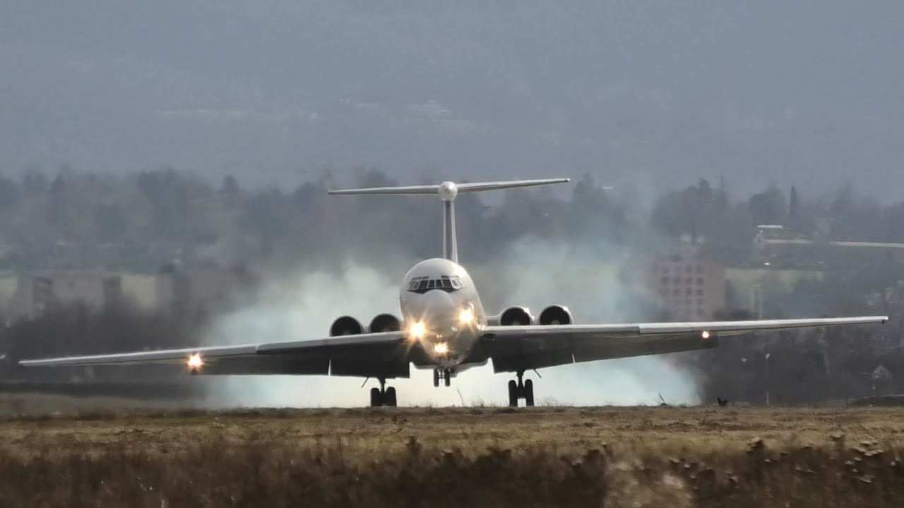 Rada Airlines Ilyushin IL-62 Crosswind Landing & Take Off Basel ...