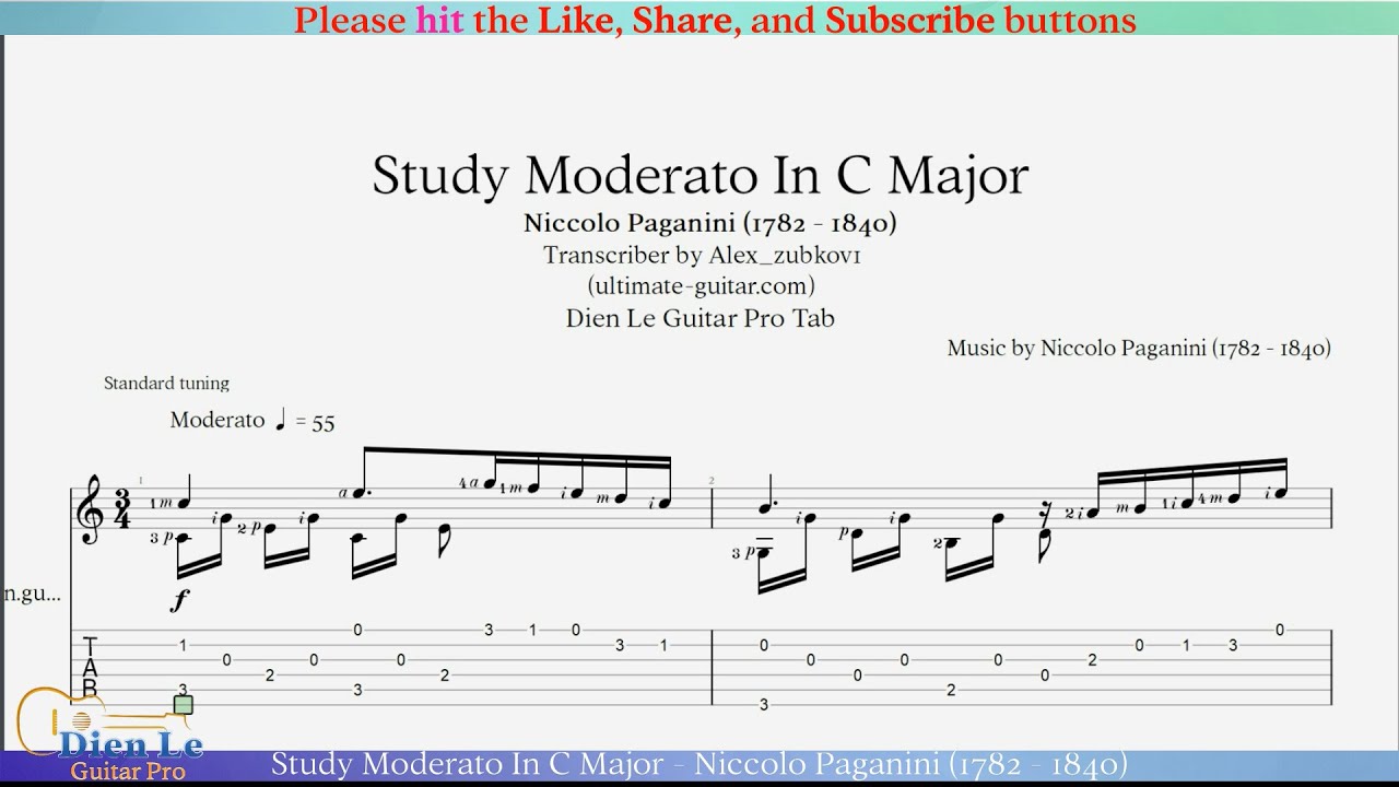 Study Moderato In C Major - Niccolo Paganini (1782 - 1840) for ...
