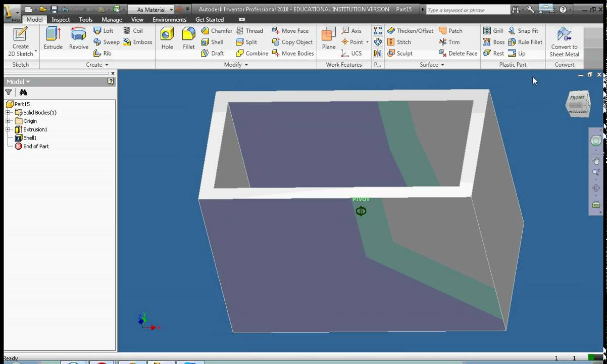 Autodesk Inventor 2010: Lesson 12: Using the chamfer, fillet, and shell tools in an ipt 3d part ...